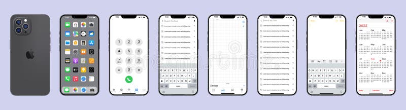 Iphone 13 Interfaces. Apple Mockup. Front, Back Side of the Phone ...