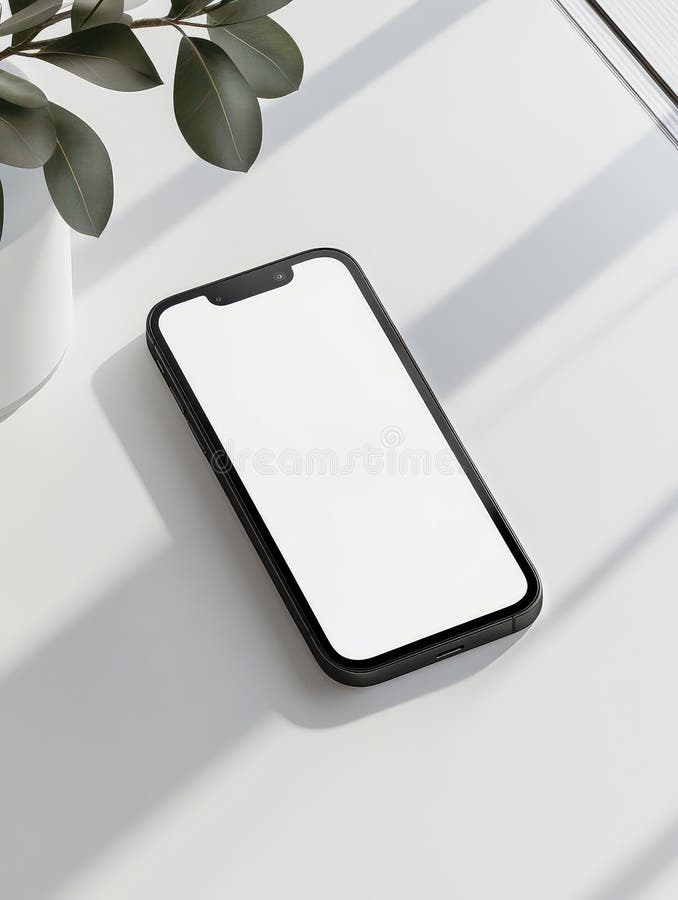 Iphone 15 Mockup, White Screen, Stretched Out on the Office Stock Image ...