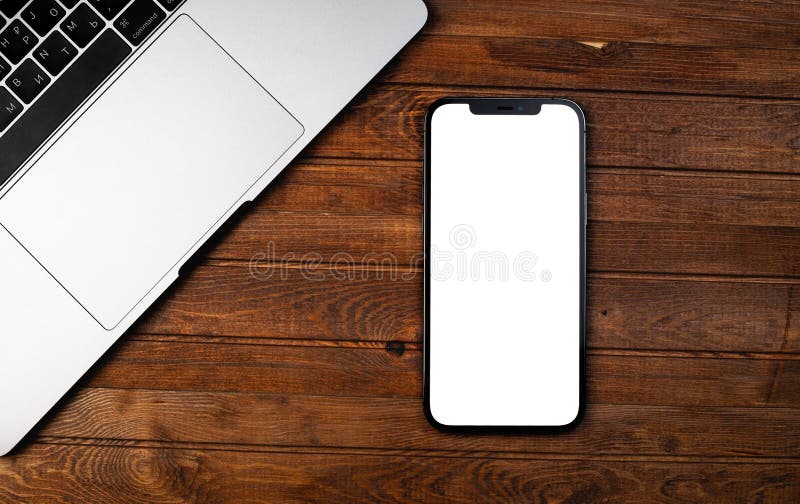 IPhone 12 Pro Max with Blank White Screen and MacBook Editorial ...