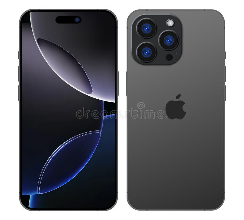 Iphone 16 Pro Max Mockup. Back and Front Side of the Phone. Deep Black Titanium Mock-up Screen ...