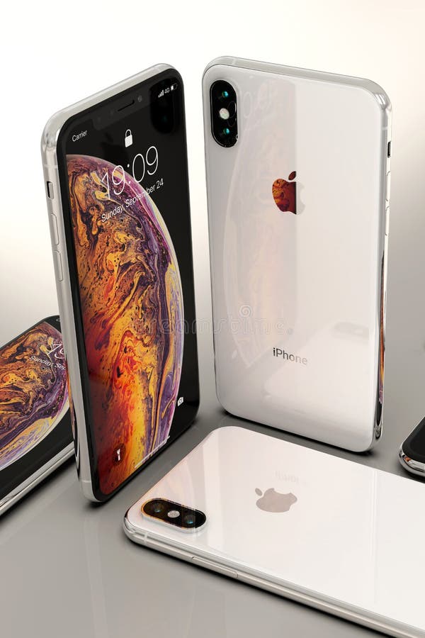 IPhone XS Silver Smartphones, Arranged On Table Editorial Photography ...