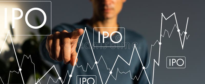 IPO - Initial Public Offering Concept with Hand Pressing a Button on ...