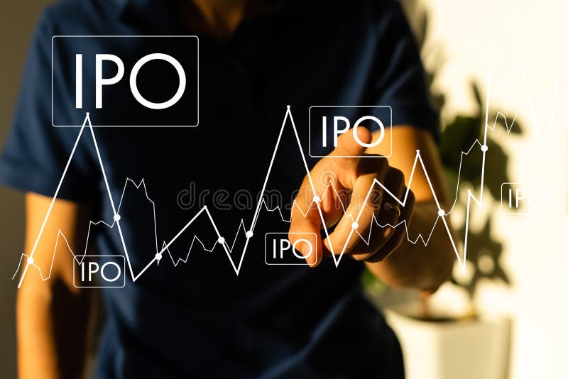 IPO - Initial Public Offering Concept with Hand Pressing a Button on ...