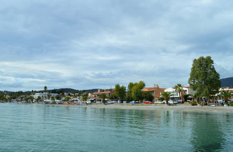 Ipsos Beach pier in Corfu editorial photo. Image of resort - 109619626