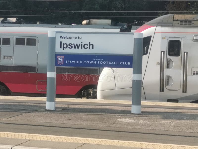 Ipswich Train Station Sign editorial stock photo. Image of itfc - 367356688