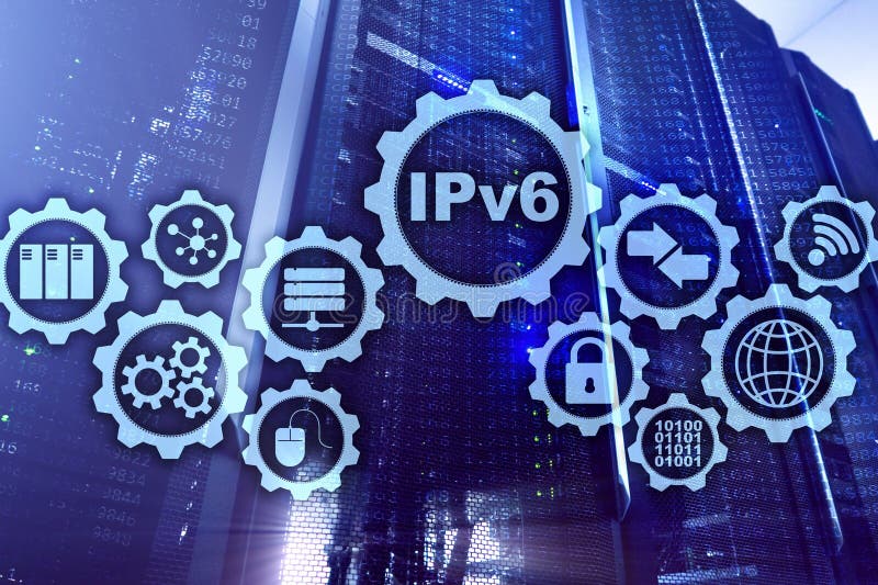 IPv6 Internet Protocol on Server Room Background. Business Technology ...