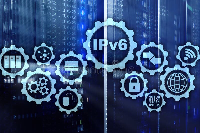 IPv6 Internet Protocol on Server Room Background. Business Technology ...