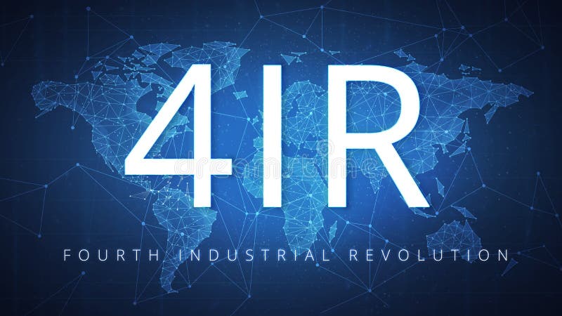4IR Fourth Industrial Revolution on Blockchain Polygon World Map. Stock ...