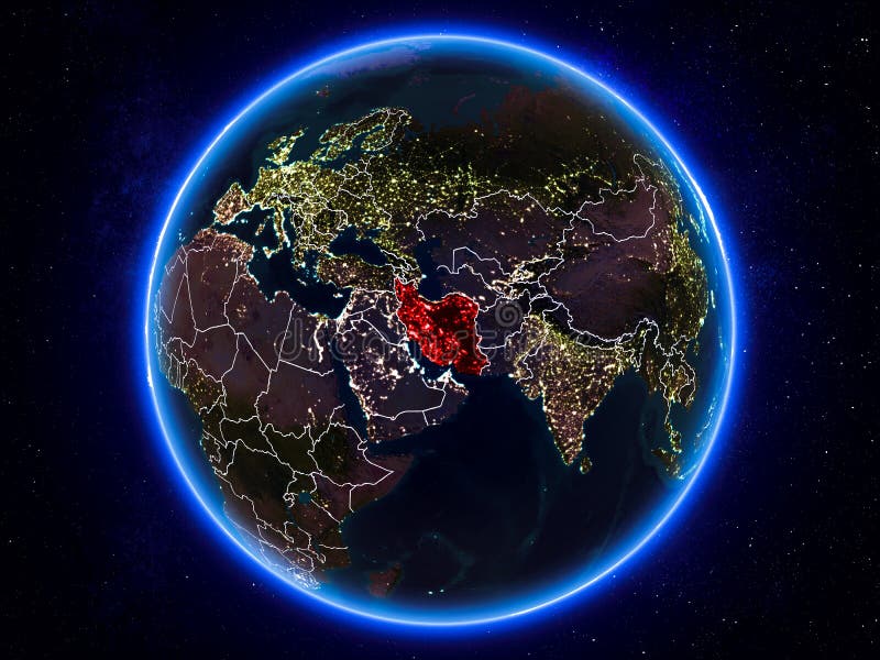 Iran on Earth from Space at Night Stock Illustration - Illustration of ...