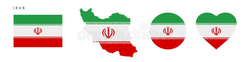 Iran Flag in Different Shapes Icon Set. Flat Vector Illustration Stock ...
