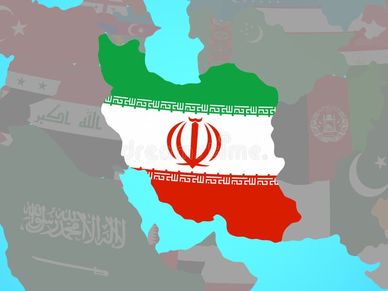 Iran with flag on map stock illustration. Illustration of asia - 131058860