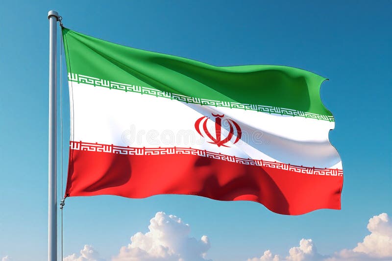 Iran Flag Waving Against Clear Blue Sky Stock Illustration ...