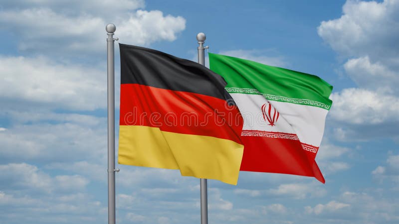 Iran and Germany National Flags with Microphones. Official Press ...