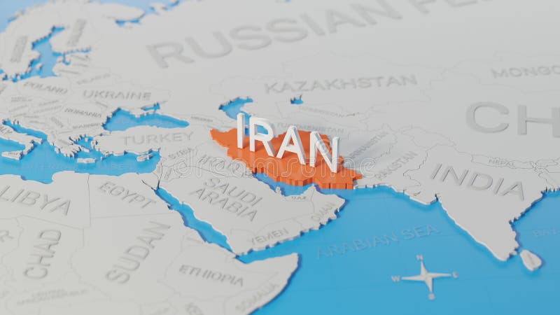 Iran Highlighted on a White Simplified 3D World Map. Digital 3D Render ...