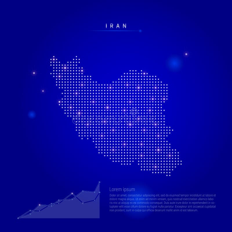 Iran Illuminated Map with Glowing Dots. Dark Blue Space Background ...