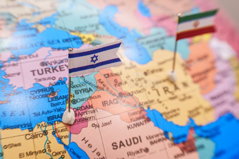 Iran and Israel Flags on Geopolitic Map. Iran and Israel War Conflict ...