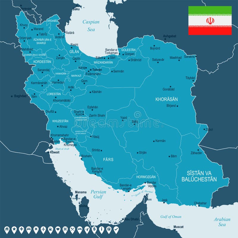 Iran - Map and Flag - Detailed Vector Illustration Stock Illustration ...