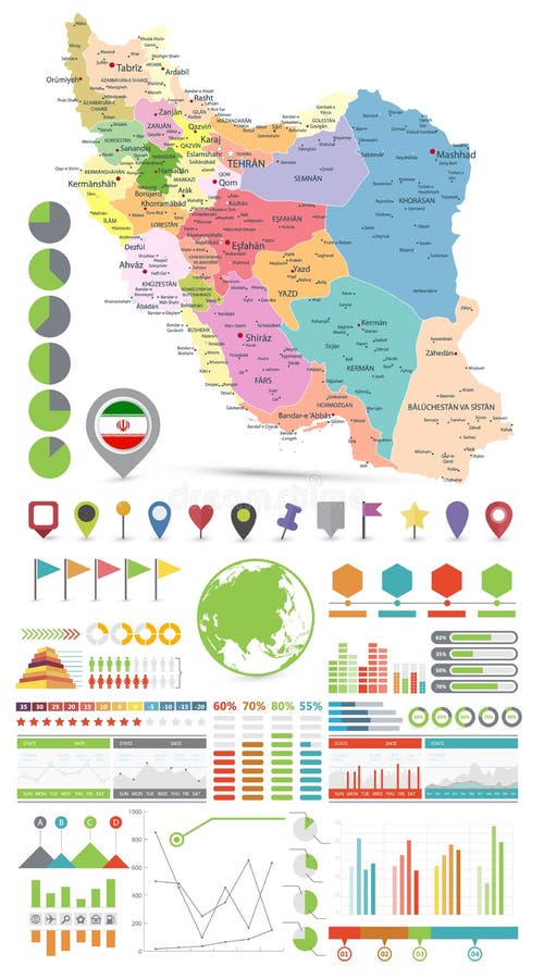 Infographic for Iran, Detailed Map of Iran with Flag Stock Vector ...