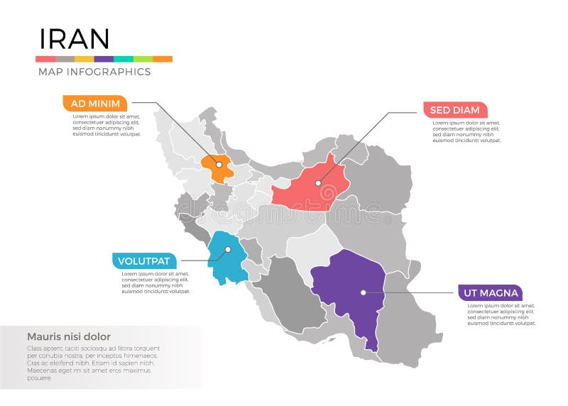 Iran Map Infographics Vector Template with Regions and Pointer Marks ...