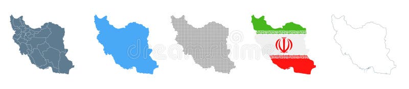 Iran Map Set - Vector Solid, Contour, Regions, Flag, Pixels Stock ...