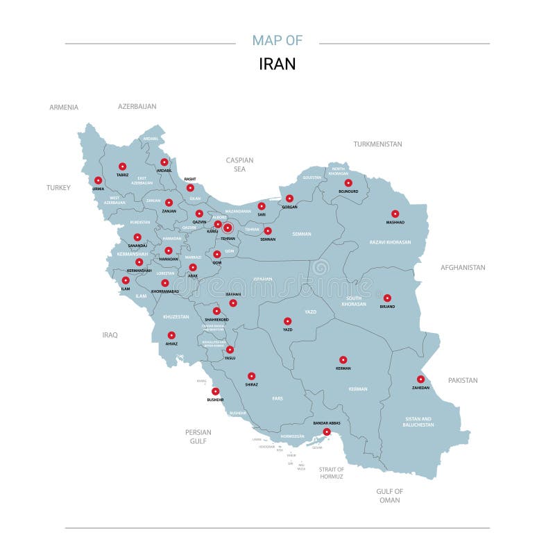 Iran Map Vector with Red Pin. Stock Vector - Illustration of iran, land ...