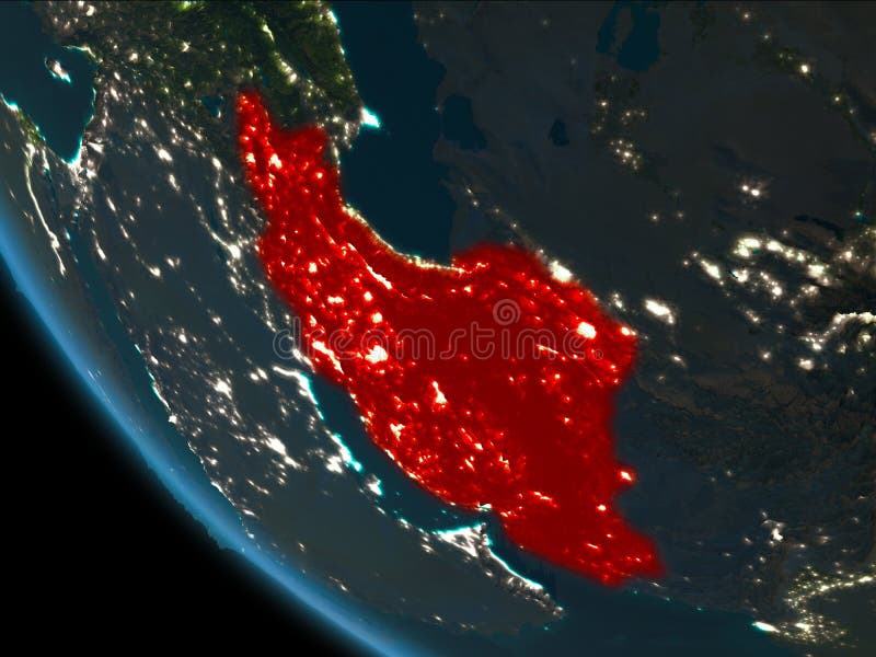 Iran at night from orbit stock illustration. Illustration of republic ...
