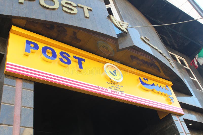 Iran Post Signboard, Blue Letters on Yellow Background Editorial Stock ...