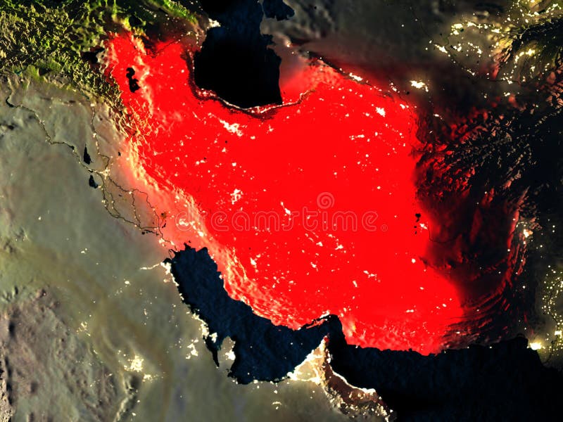Iran in Red from Space at Night Stock Illustration - Illustration of ...