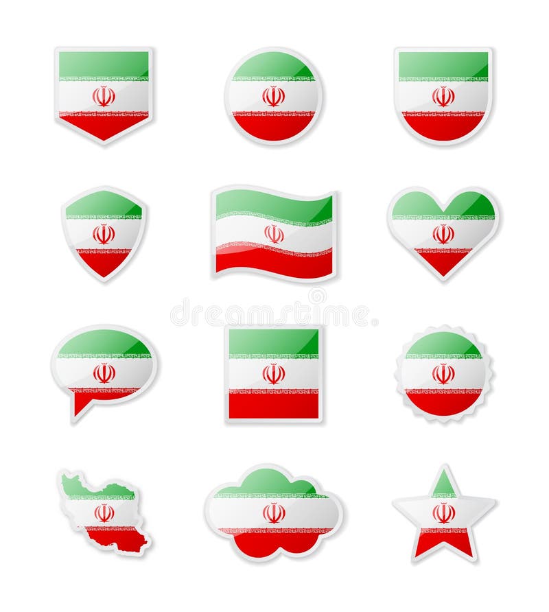 Iran - Set of Country Flags in the Form of Stickers of Various Shapes ...