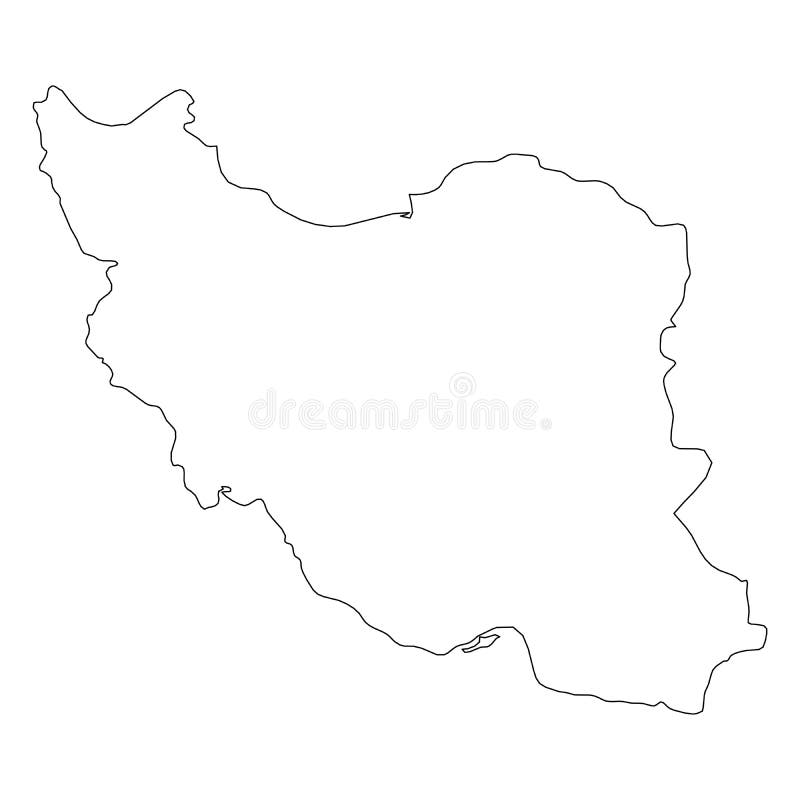 Iran - Solid Black Outline Border Map of Country Area. Simple Flat ...