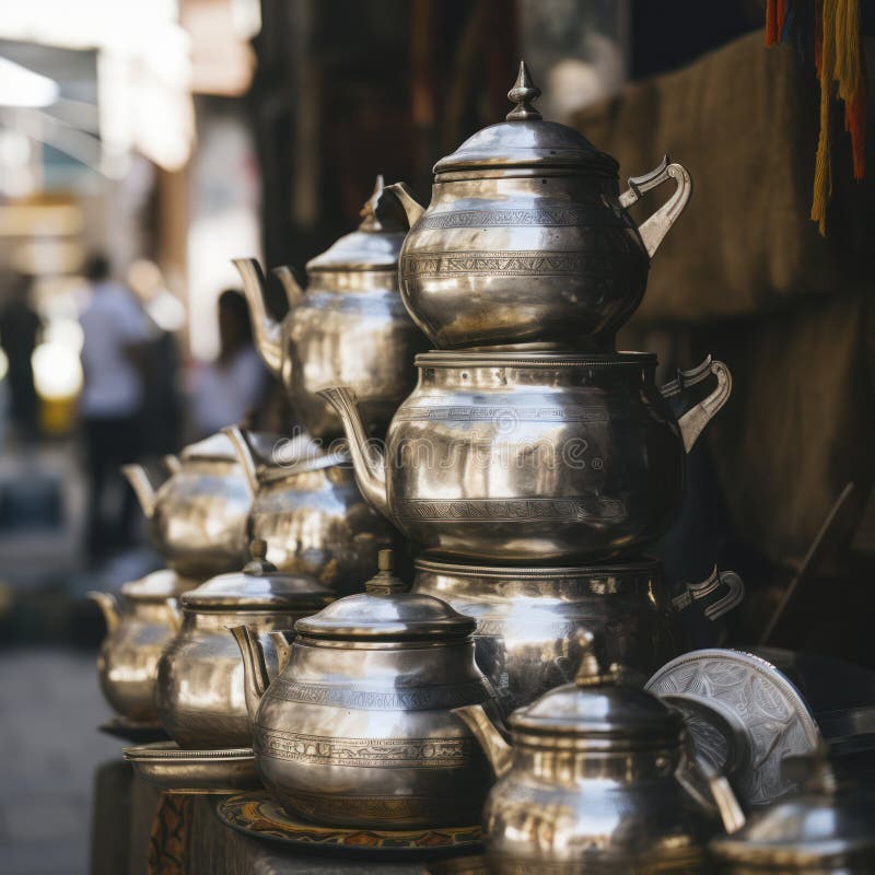 Iran Stack of Silver Kettles Outside Store Stock Image - Image of shop ...