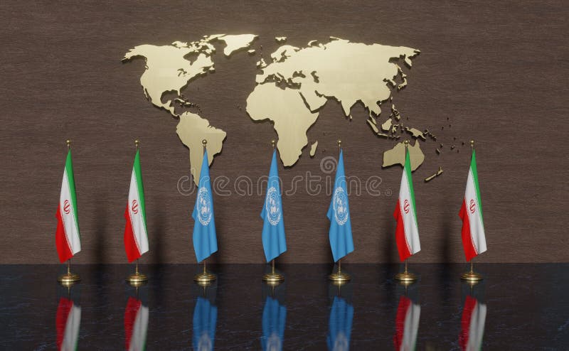 Iran and United Nations Summit, Iran Flag, United Nations Flag on ...
