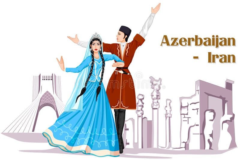 Irani Couple Performing Azerbaijan Dance of Iran Stock Vector ...