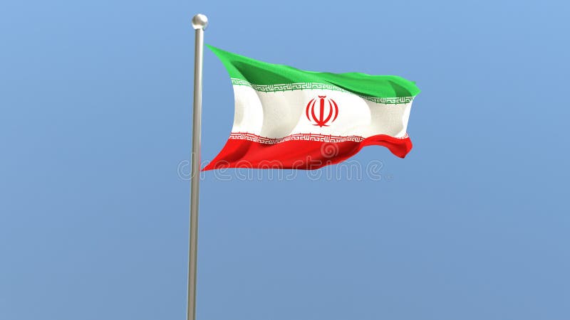 Iranian Flag on Flagpole. Iran Flag Fluttering in the Wind. 3D Render ...