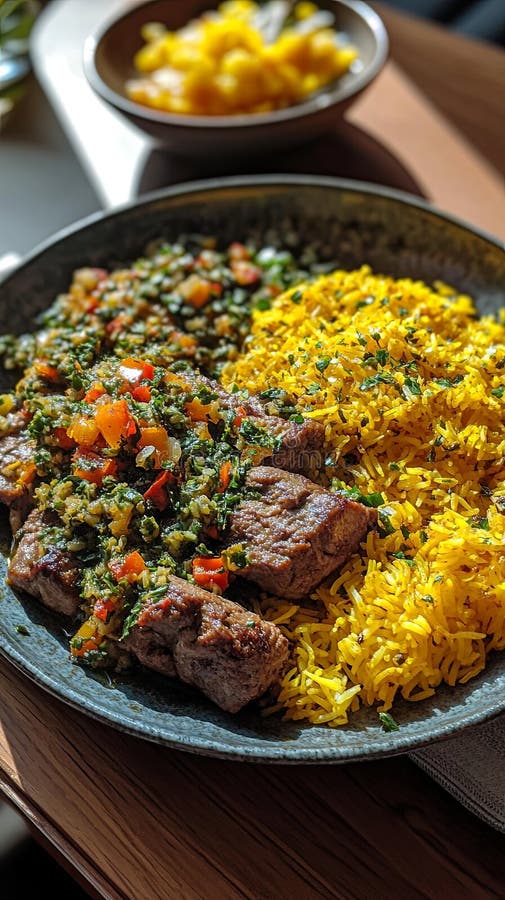Iranian Ghormeh Sabzi with Saffron Rice. Stock Image - Image of saffron ...