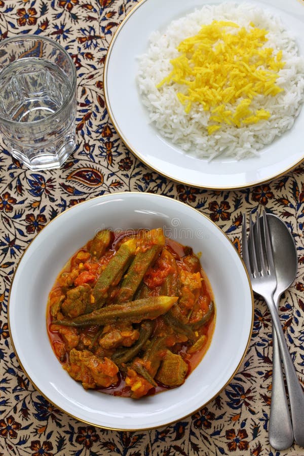 Iranian okra stew stock image. Image of bamieh, turmeric - 149096577