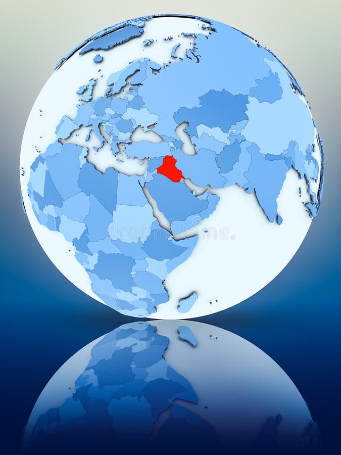 Iraq on blue globe stock illustration. Illustration of iraqi - 100173198