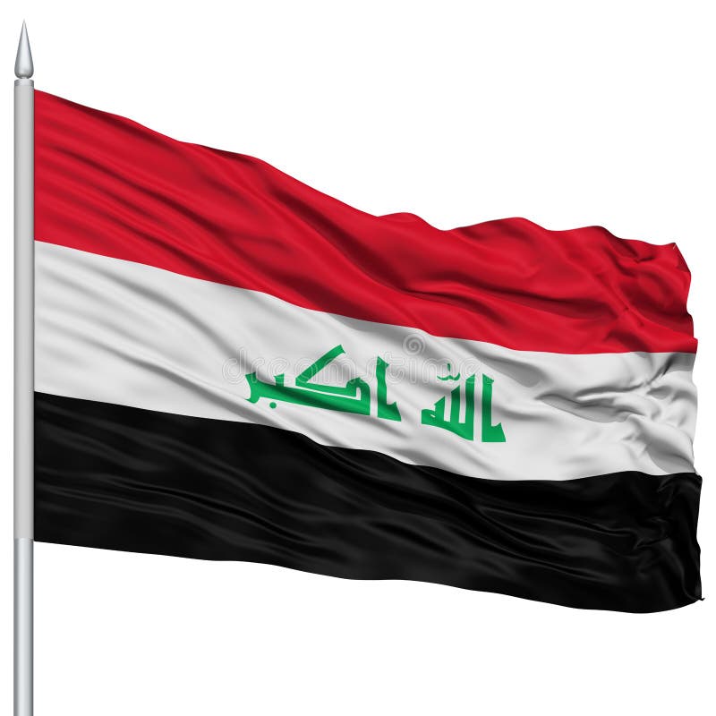 Iraq Flag on Flagpole stock illustration. Illustration of emblem - 91176113