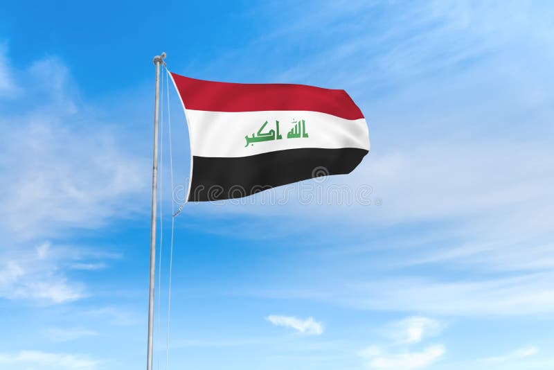 Iraq Flag Over Blue Sky Background Stock Illustration - Illustration of ...