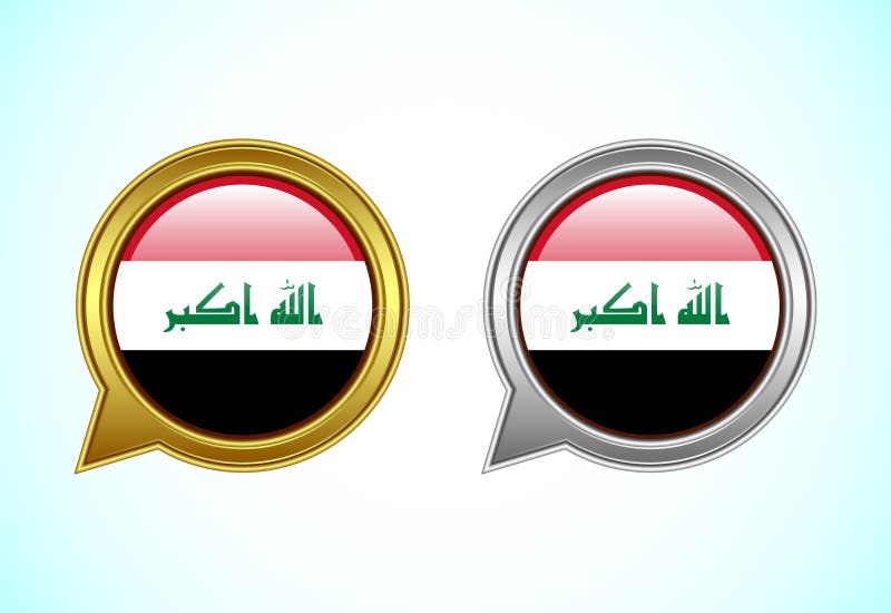 Iraq Flag Speech Bubble. Speaking Flag Icon in Gold and Silver Color ...