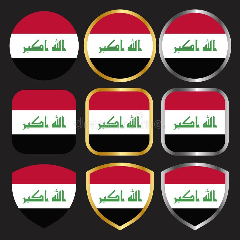 Iraq Flag Vector Icon Set with Gold and Silver Border Stock Vector ...