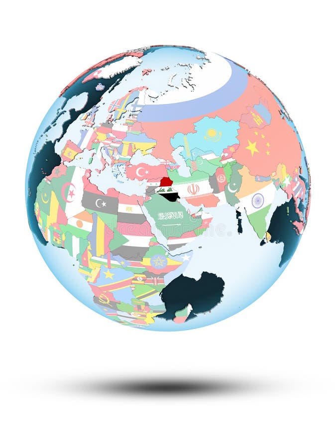 Iraq on globe with flags stock photo. Image of sphere - 120541164