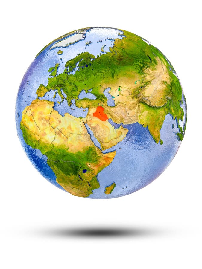 Iraq on globe in red stock illustration. Illustration of iraq - 84807390