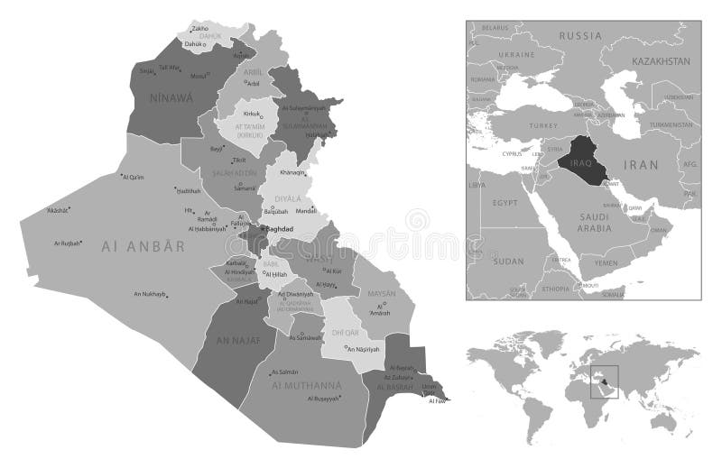 Iraq - Highly Detailed Black and White Map. Stock Vector - Illustration ...
