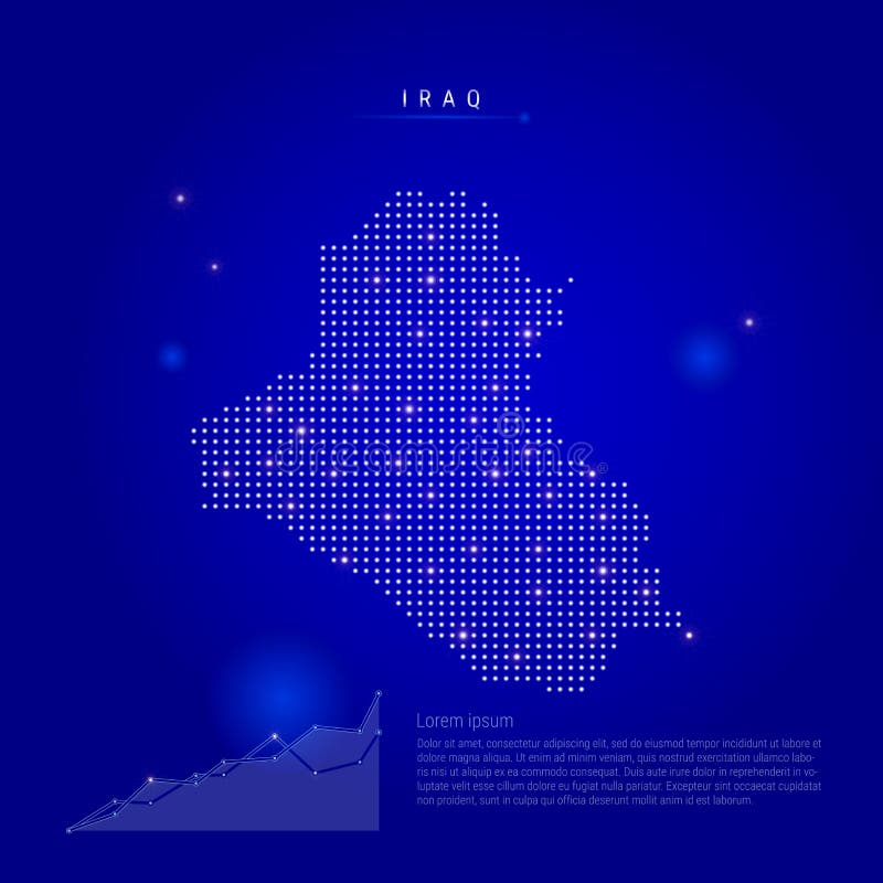 Iraq Illuminated Map with Glowing Dots. Dark Blue Space Background ...