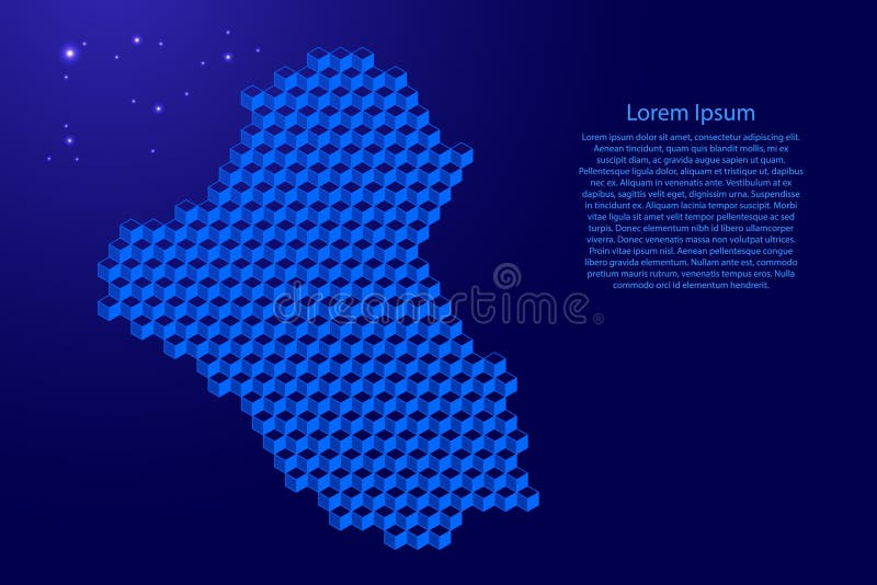 Iraq Map From 3d Classic Blue Color Cubes Isometric Abstract Concept
