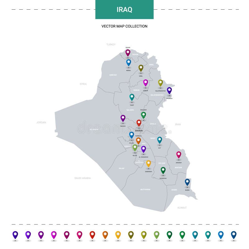 Iraq Map with Location Pointer Marks. Stock Vector - Illustration of ...