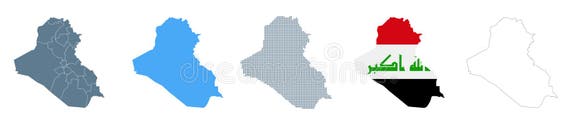 Iraq Map Set - Vector Solid, Contour, Regions, Flag, Pixels Stock ...
