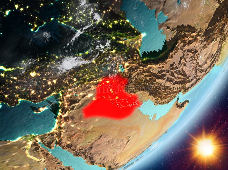 Orbit View of Iraq during Sunrise Stock Illustration - Illustration of ...