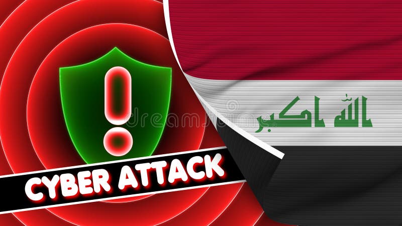 Iraq Realistic Flag with Cyber Attack Title Fabric Texture 3D ...